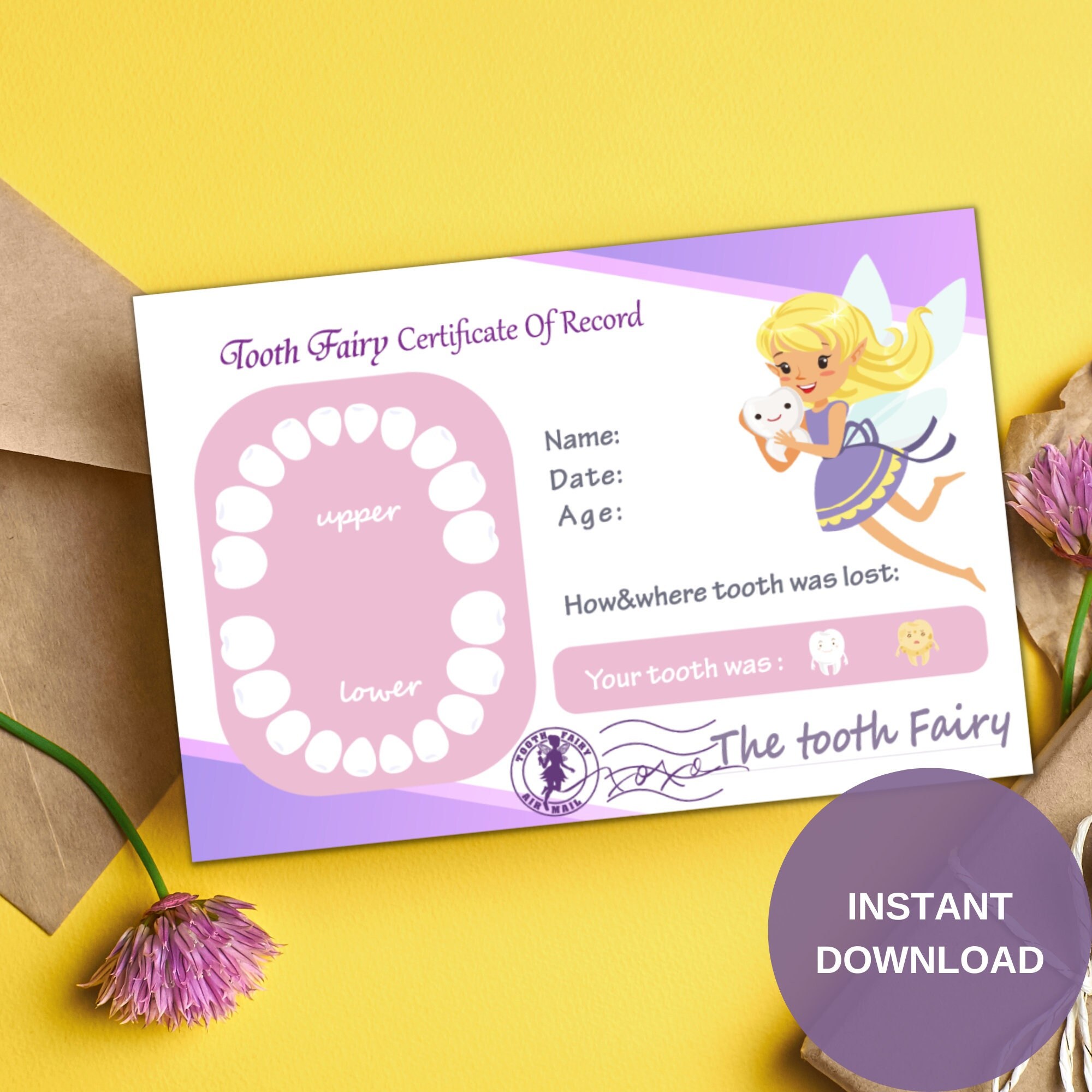 Tooth Fairy Printable Certificate Lost Tooth Template Tooth Fairy ...