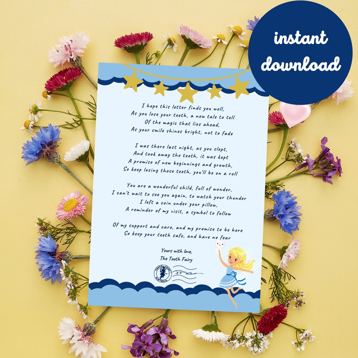 Tooth Fairy Letter Poem for Boys Tooth Fairy Letter Blue tooth Fairy ...