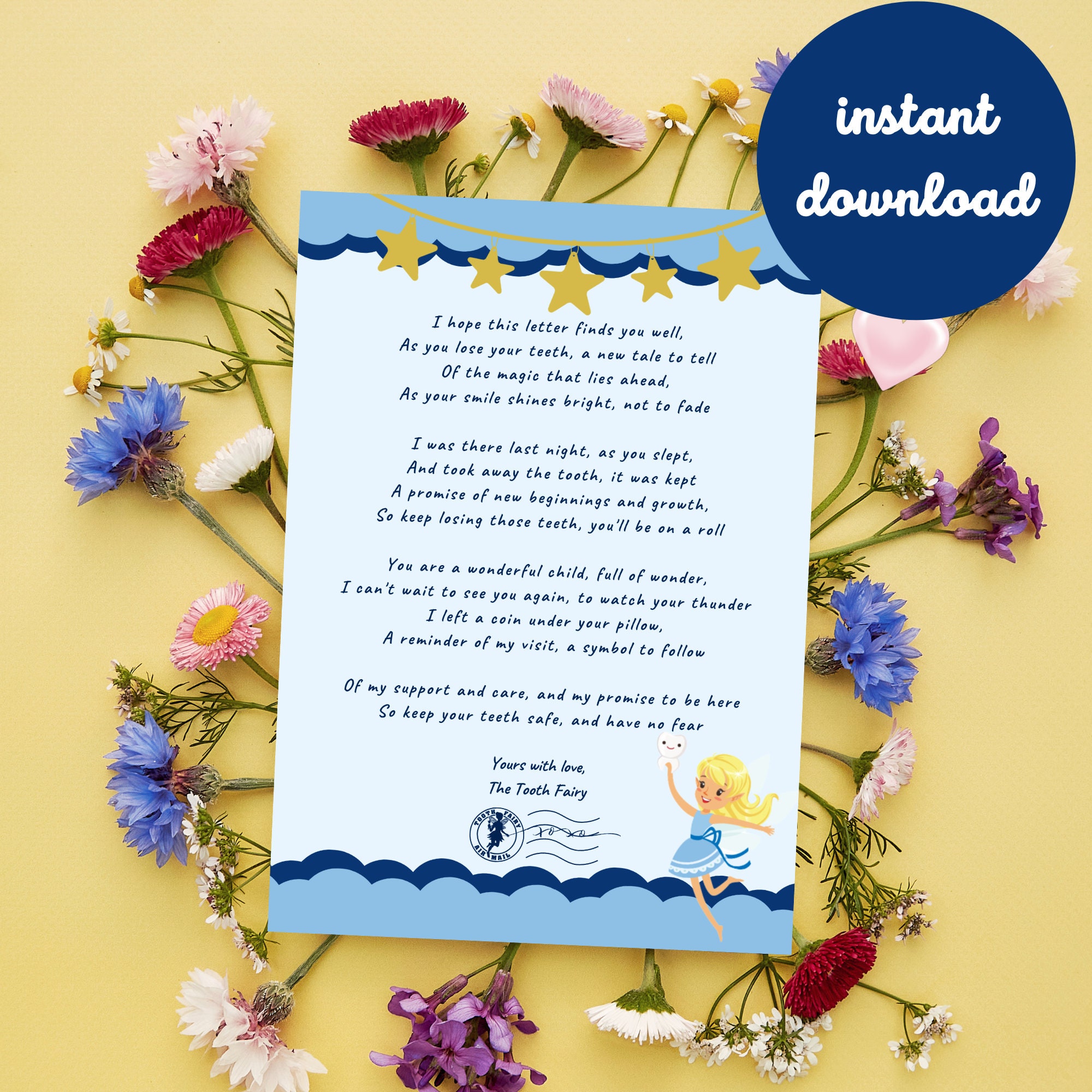 Tooth Fairy Letter Poem for Boys Tooth Fairy Letter Blue tooth Fairy ...