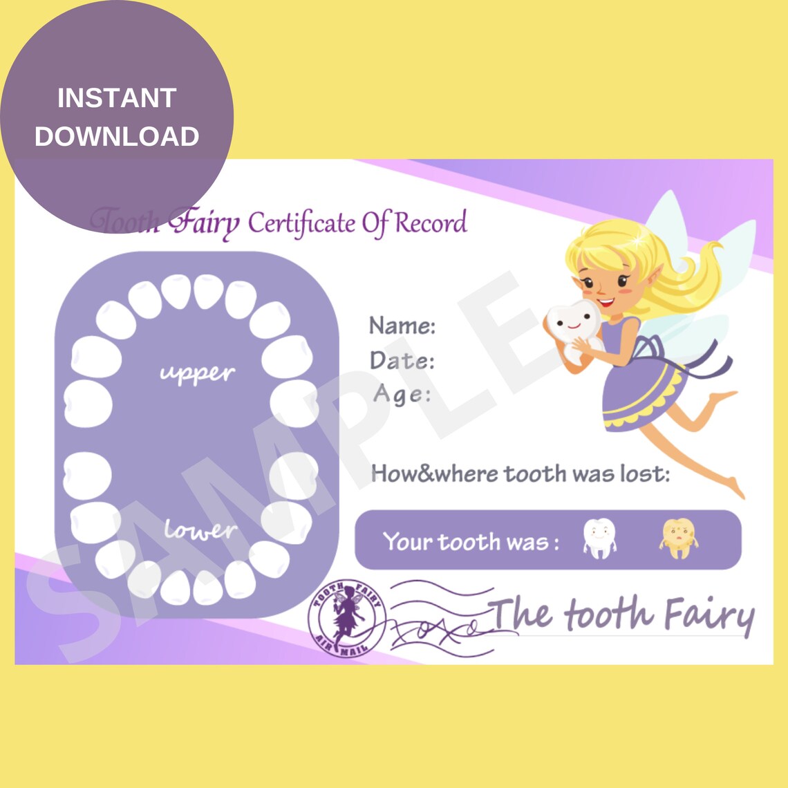 Tooth Fairy Letter Printable, Lost Tooth Certificate Template, Tooth ...