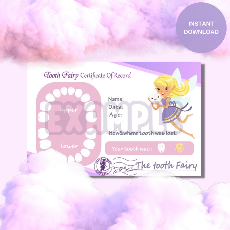 Tooth Fairy Printable Certificate Lost Tooth Template Tooth Fairy ...