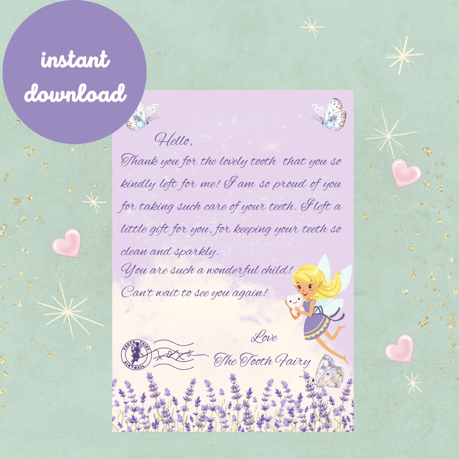 Tooth Fairy Letter Tooth Fairy Printable Tooth Fairy Letter for Girl ...