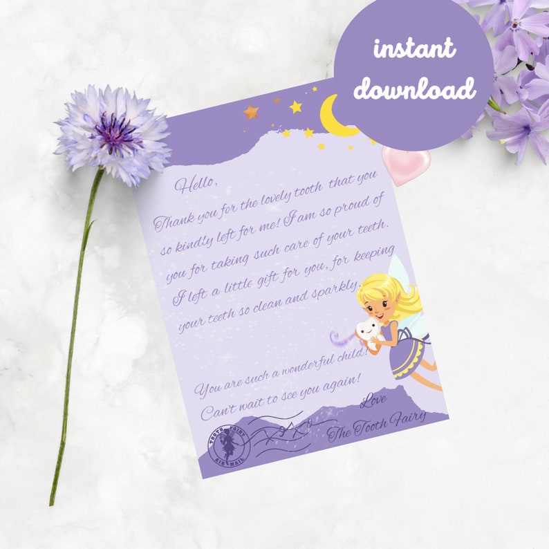 Tooth Fairy Letter Printable, Lost Tooth Purple Certificate, Tooth ...