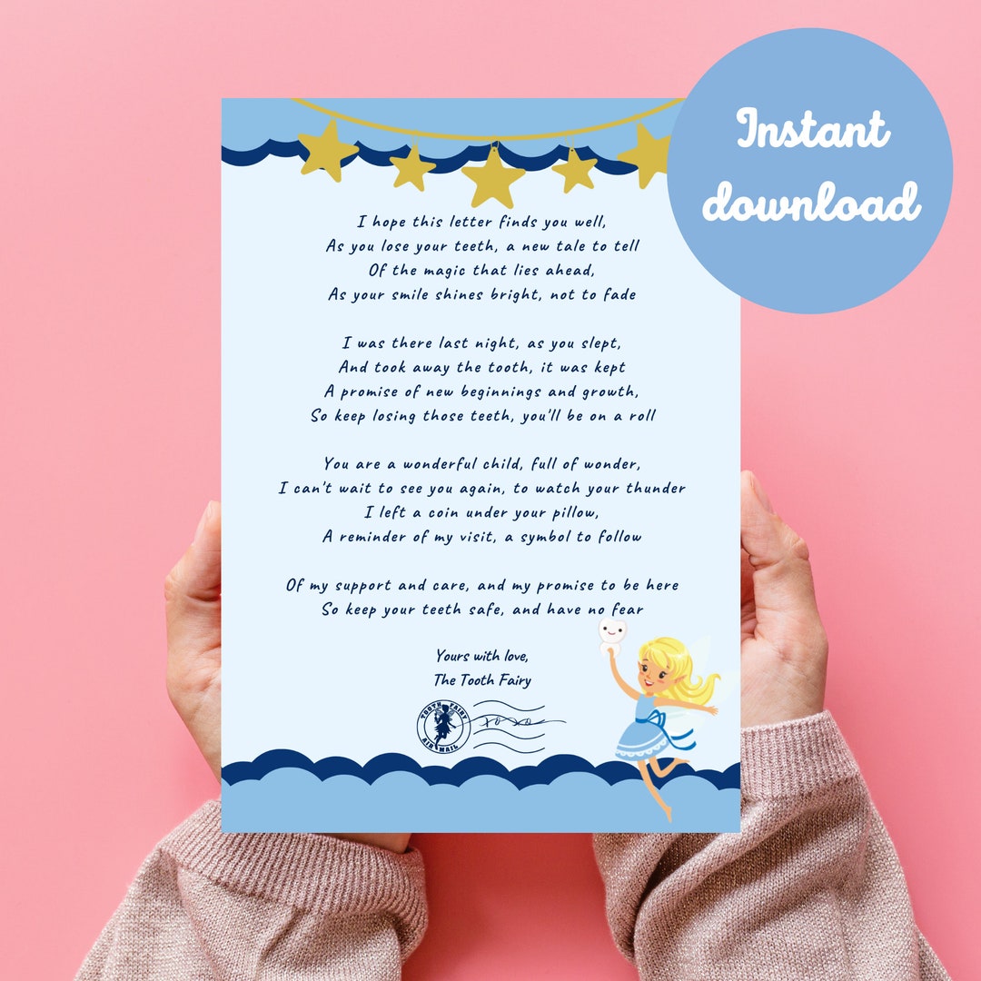 Tooth Fairy Letter Poem for Boys Tooth Fairy Letter Blue tooth Fairy ...