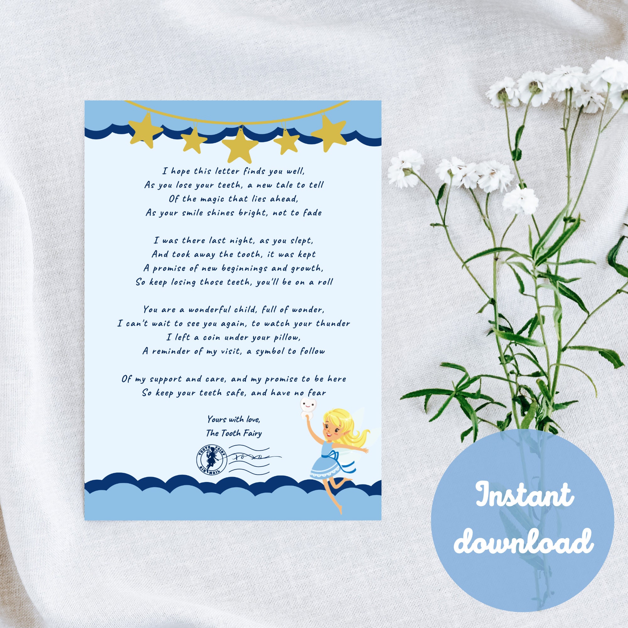 Tooth Fairy Letter Poem for Boys Tooth Fairy Letter Blue tooth Fairy ...