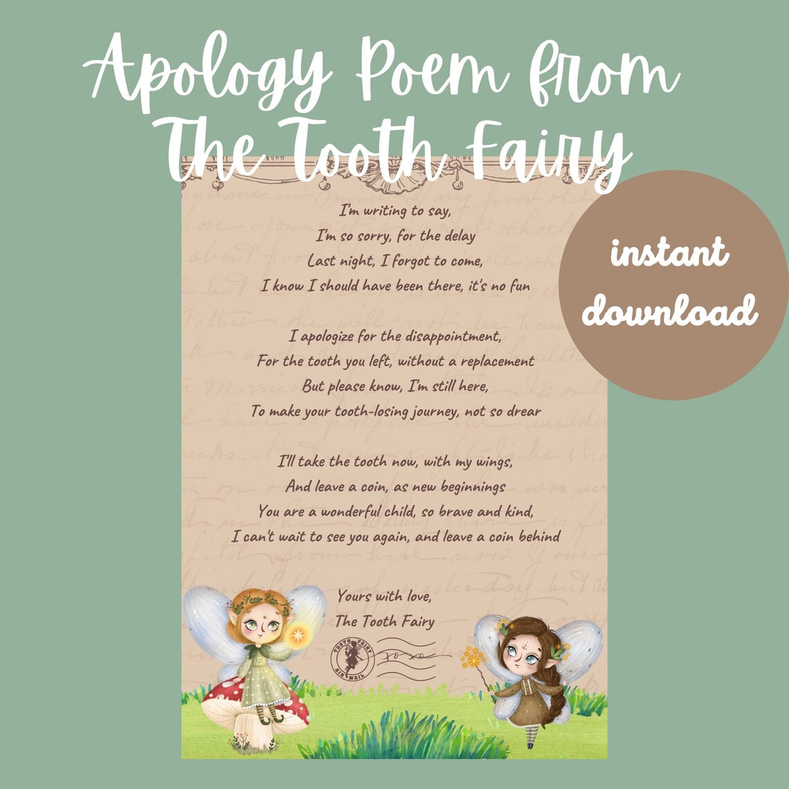 Apology From the Tooth Fairy Poem Letter Printable Tooth Fairy Forgot ...