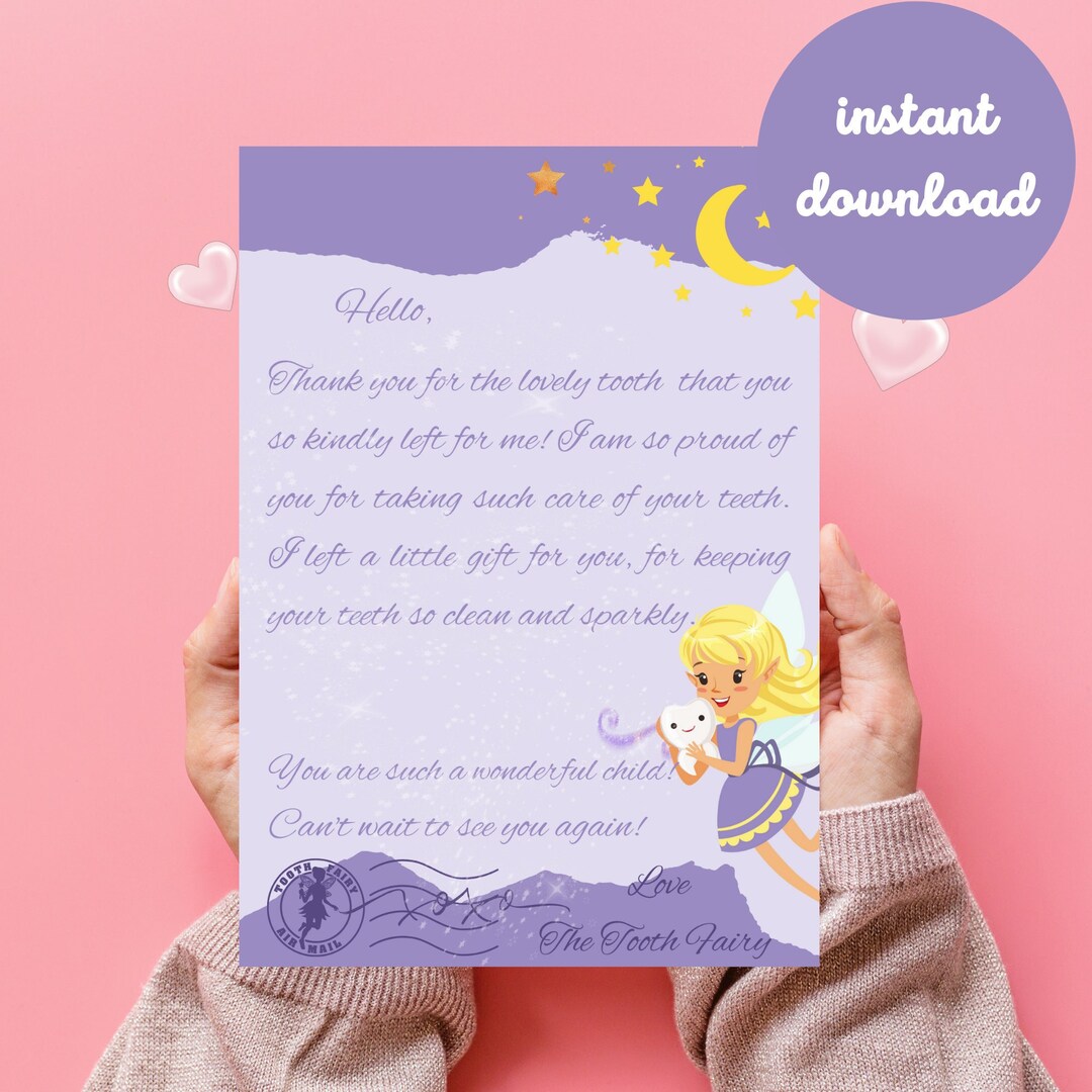Tooth Fairy Letter Printable, Lost Tooth Purple Certificate, Tooth ...