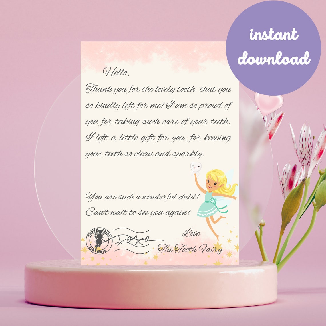 Tooth Fairy Letter Printable, Lost Tooth Certificate , Tooth Fairy ...