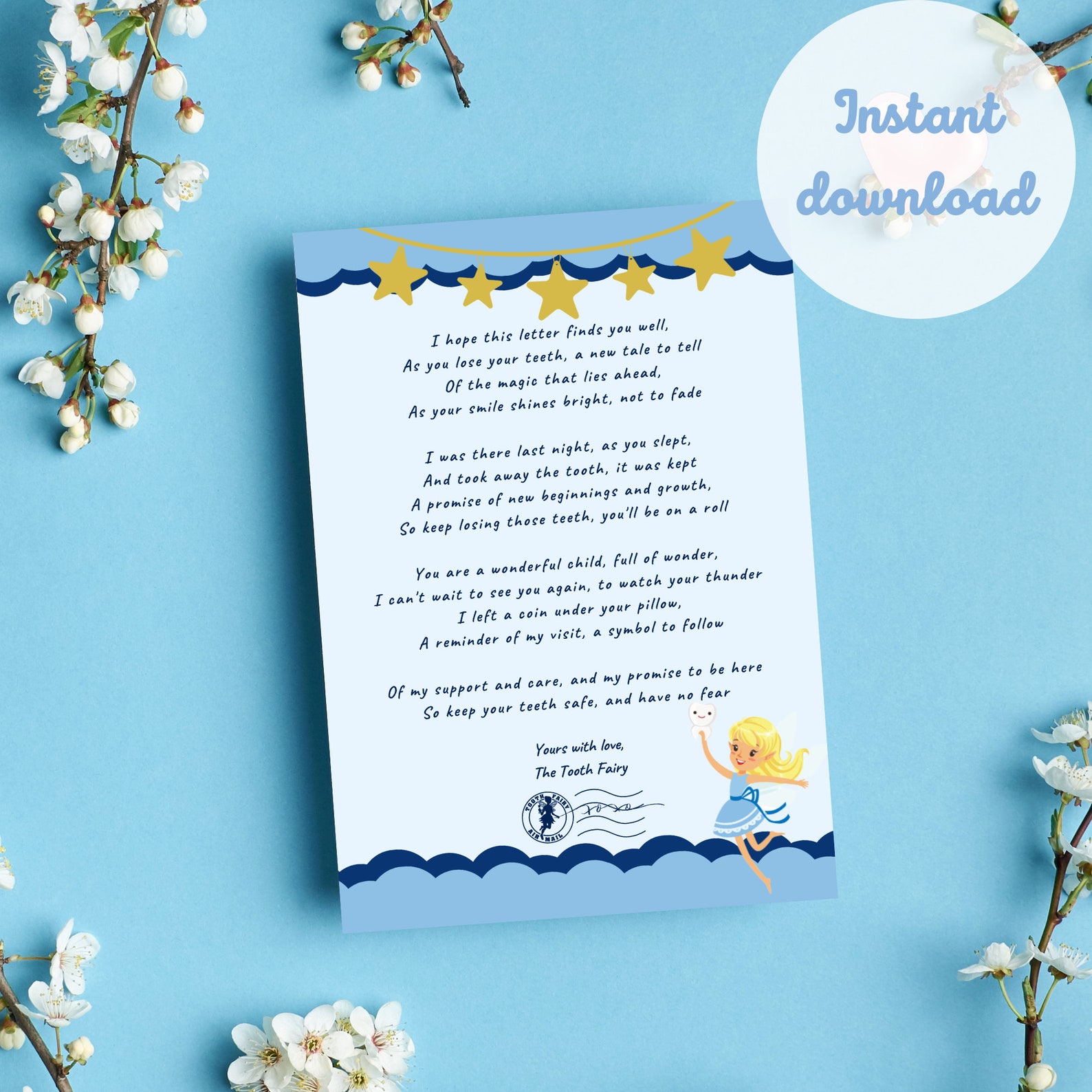 Tooth Fairy Letter Poem for Boys Tooth Fairy Letter Blue tooth Fairy ...