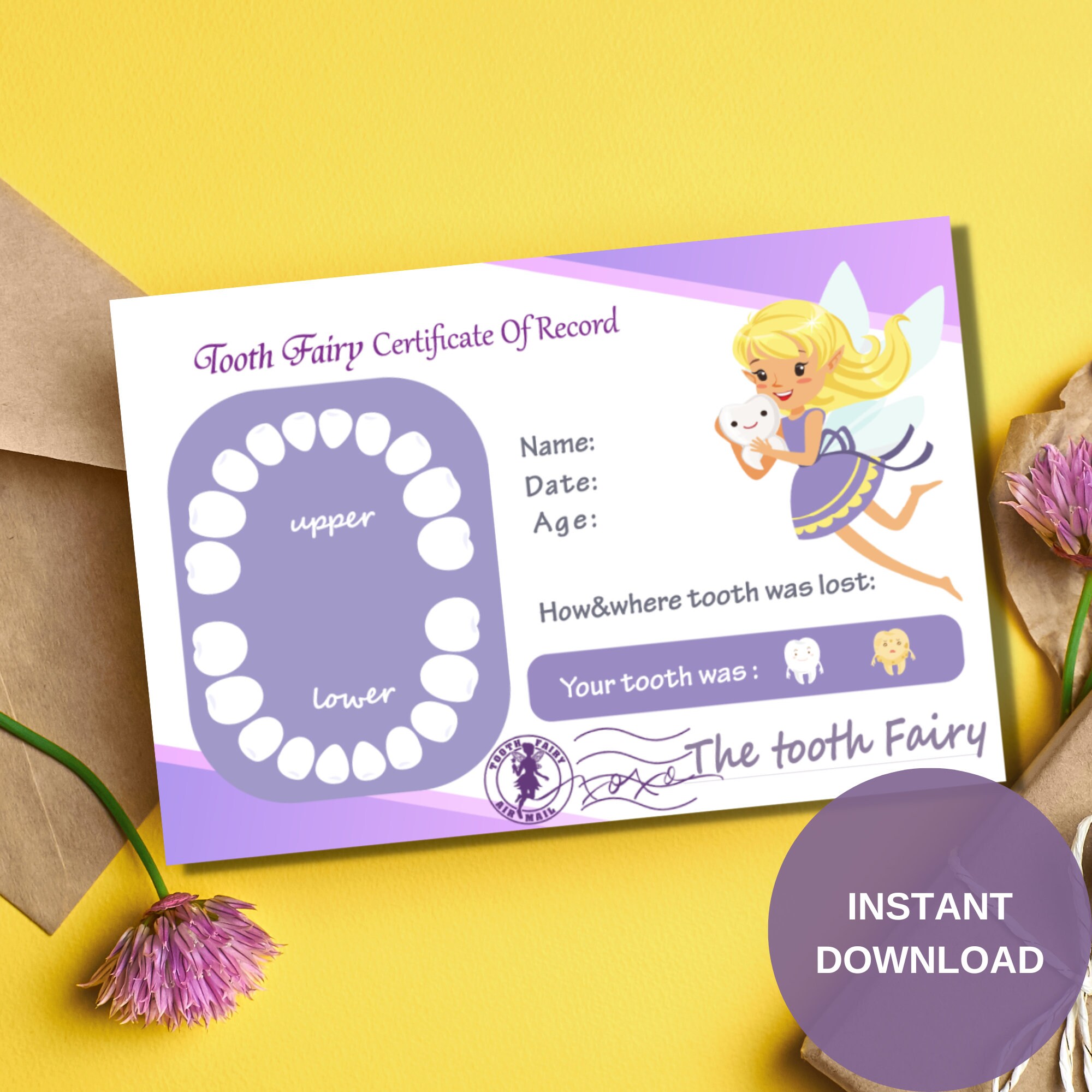 Tooth Fairy Letter Printable, Lost Tooth Certificate Template, Tooth ...