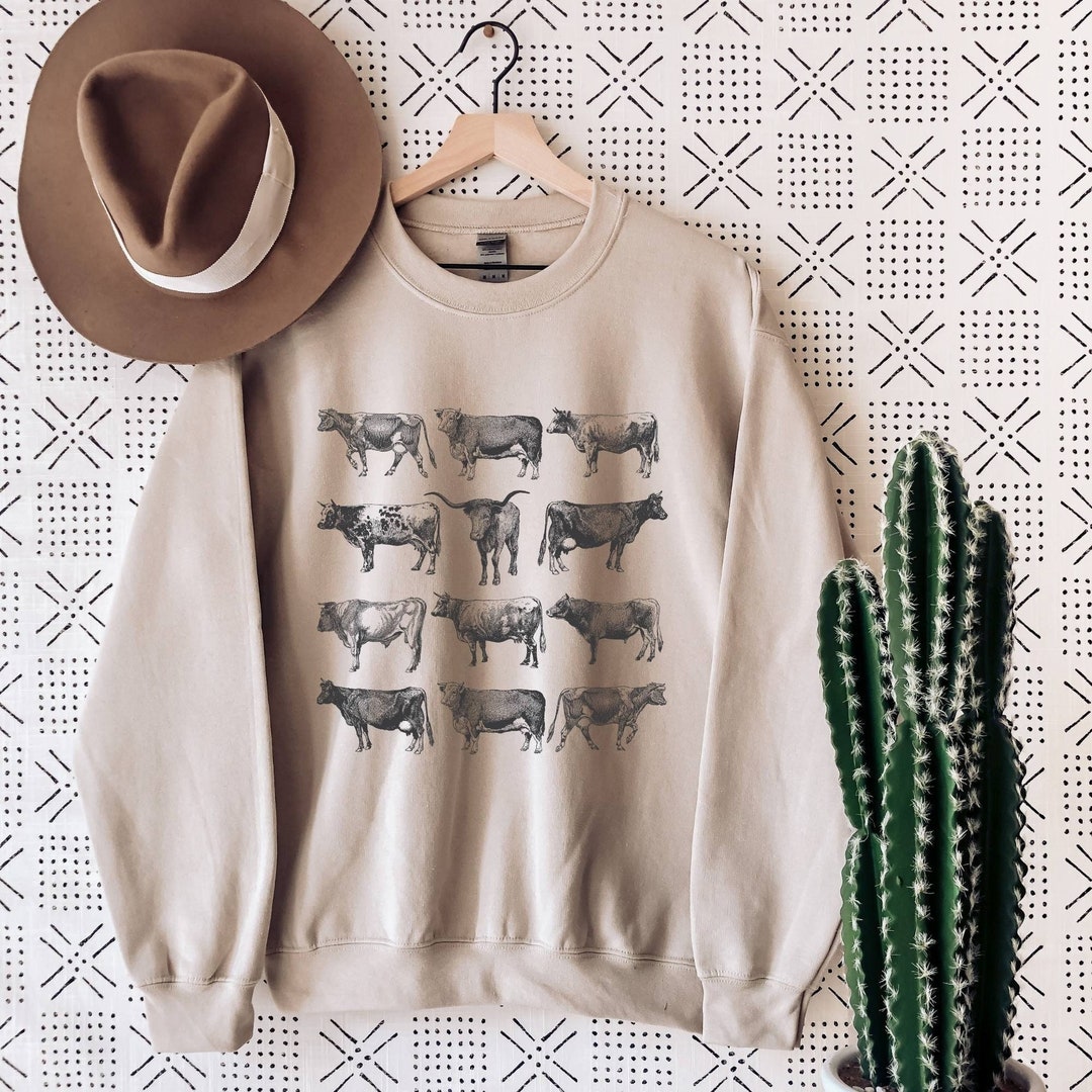 Cow Sweatshirt Western Crewneck Vintage Cowgirl Sweatshirt Country ...