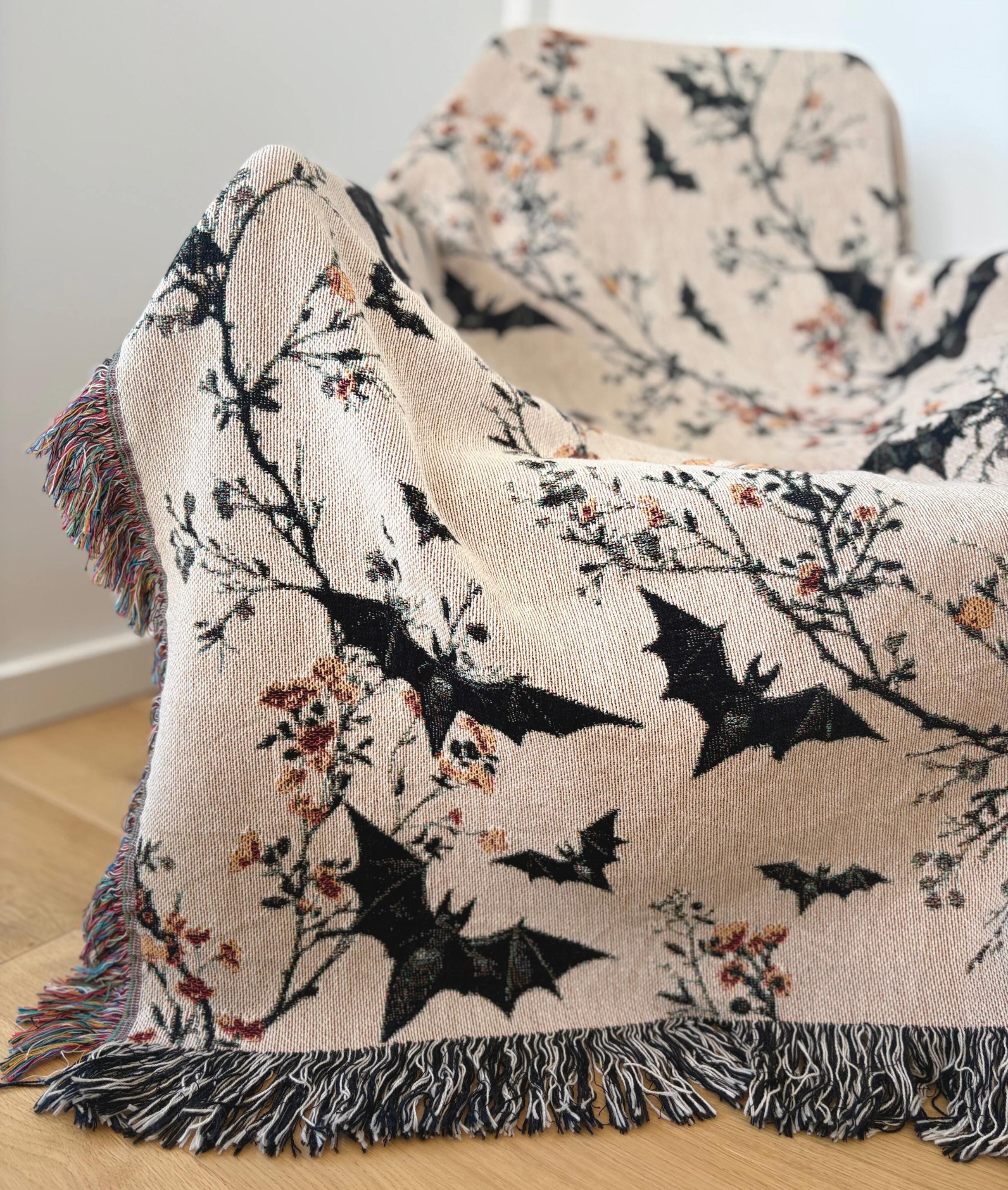 Neutral Halloween Blanket Bat Boho Halloween Decor Bat Woven Blanket ...