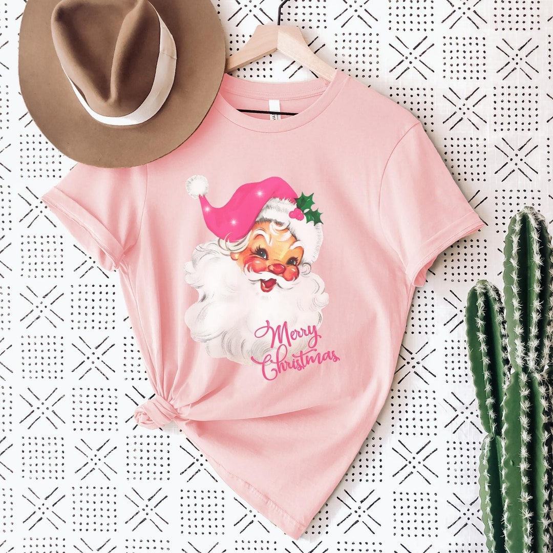 Retro Santa Shirt, Pink Christmas Shirt, Pink Santa, Santa Face Shirt ...