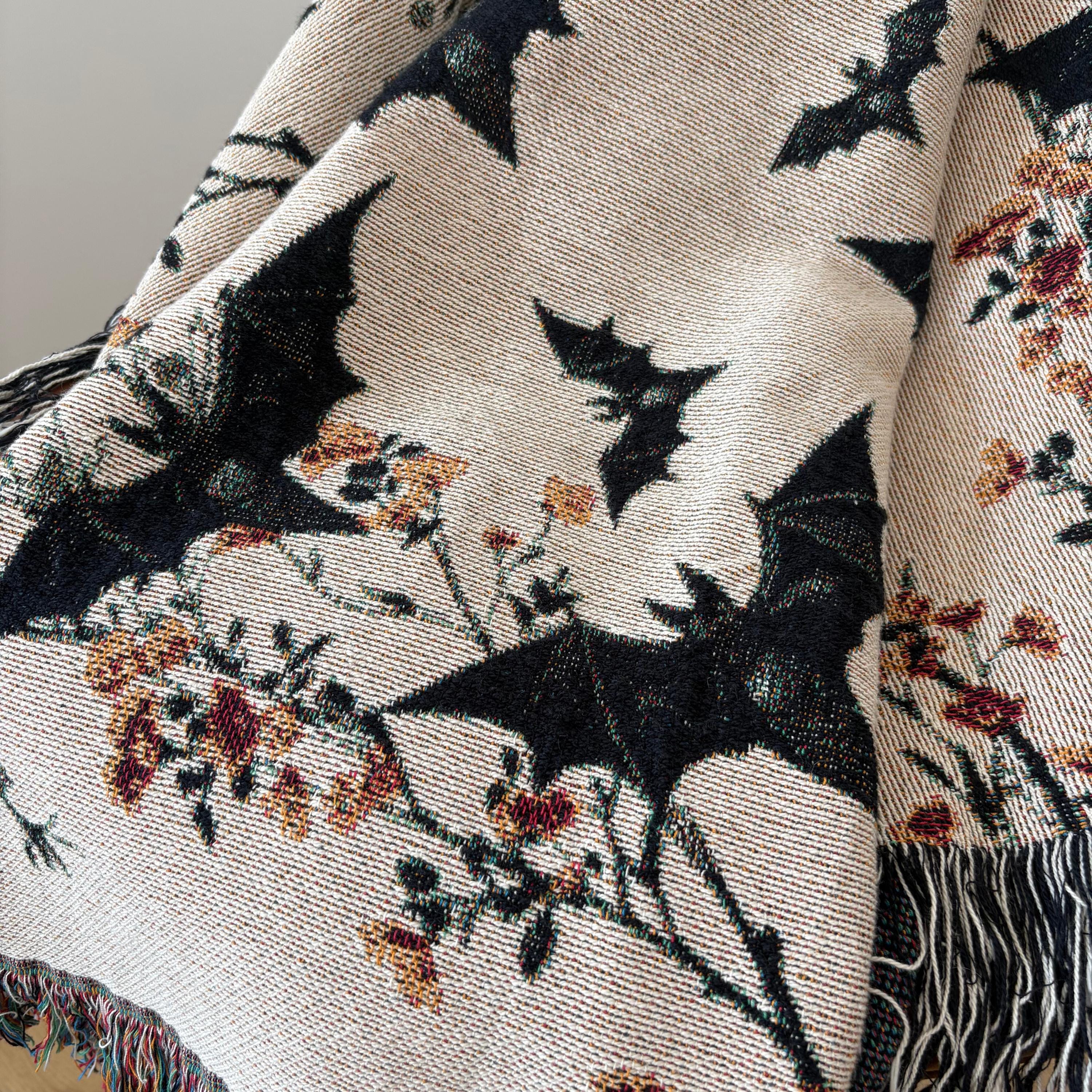 Neutral Halloween Blanket Bat Boho Halloween Decor Bat Woven Blanket ...