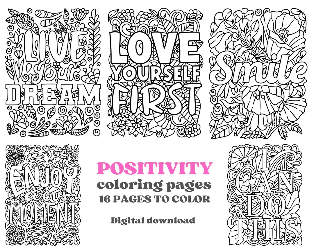 Daily Positive Quotes Coloring Pages, Positive Words for Self Love ...