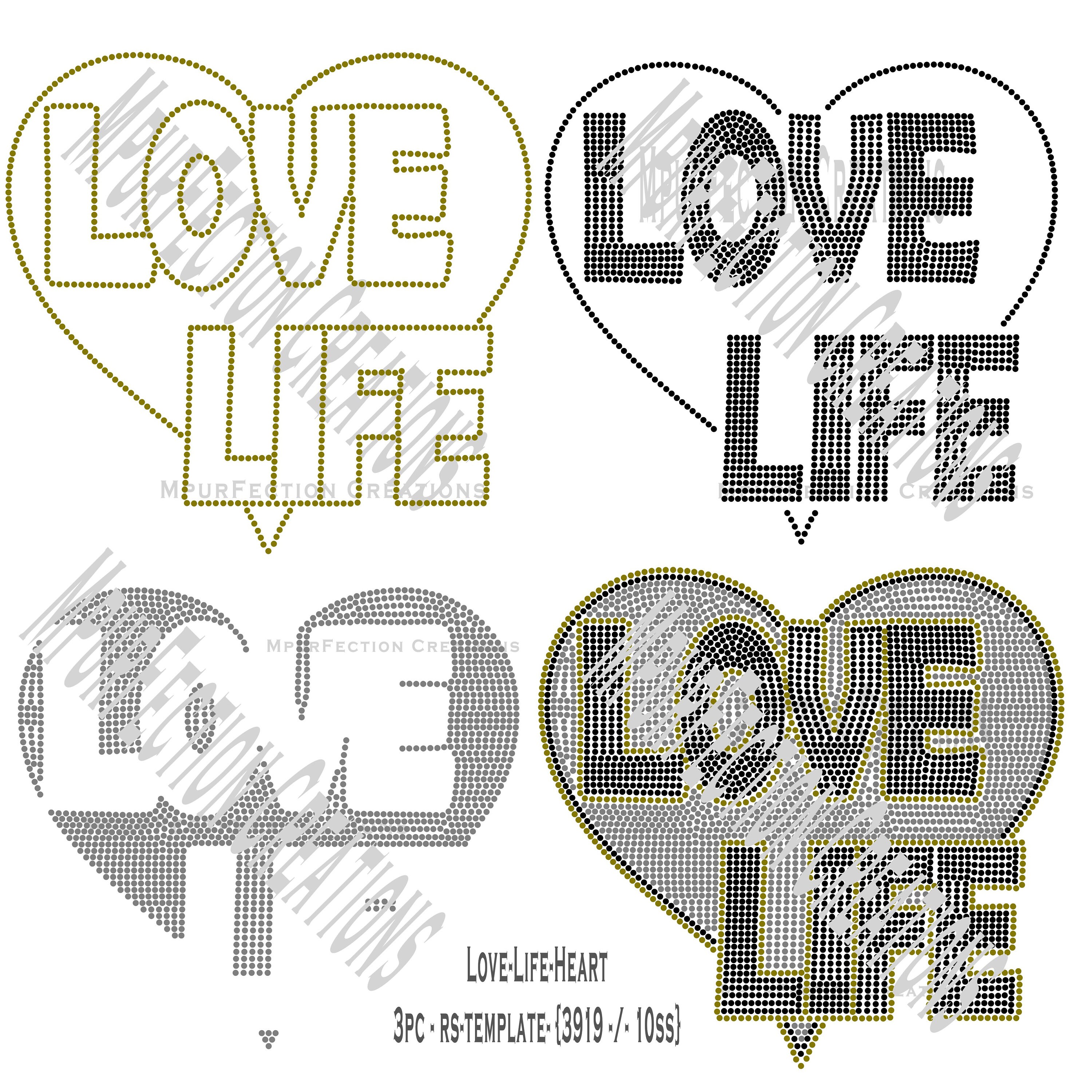 10ss rhinestone Template Love-life-heart-3pc Svg Jpeg-png Cricut ...