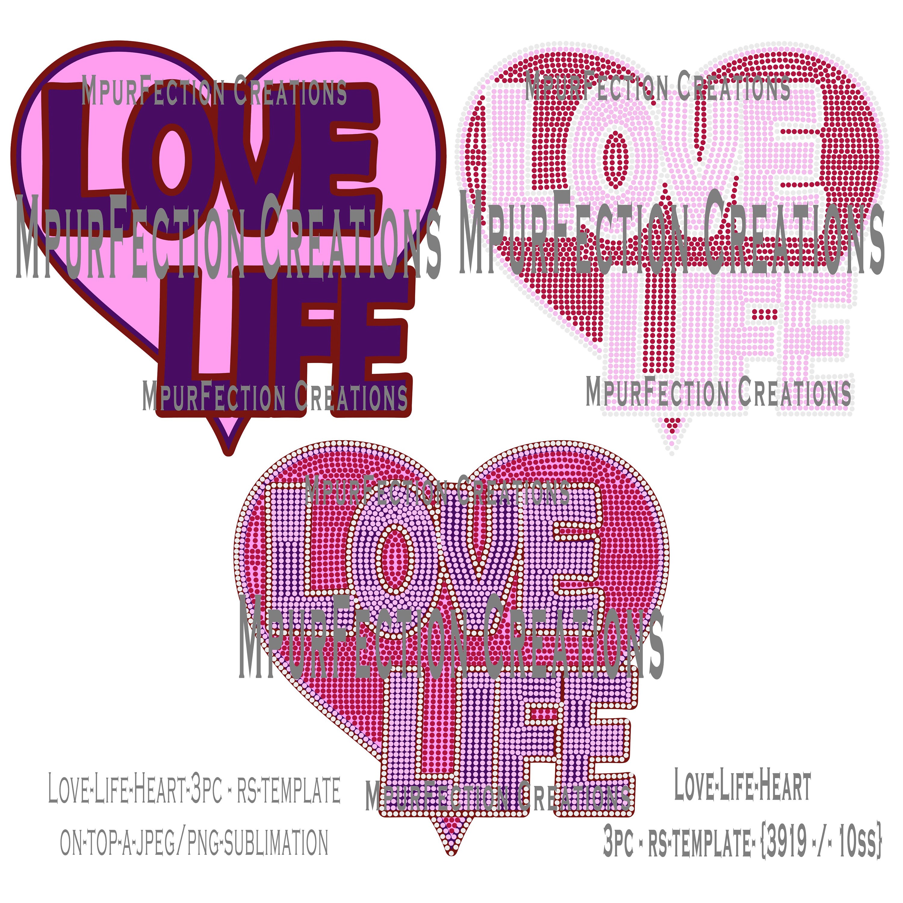 10ss rhinestone Template Love-life-heart-3pc Svg Jpeg-png Cricut ...