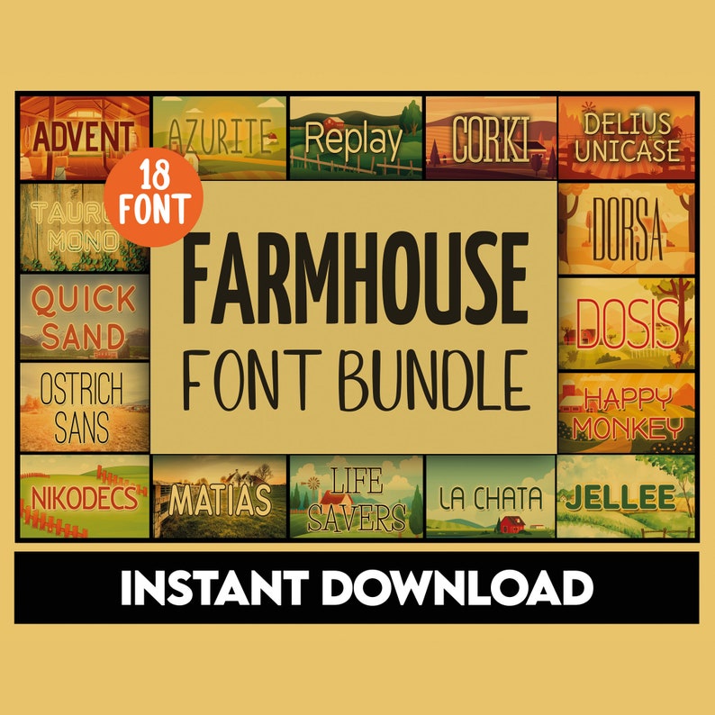 Farmhouse Font Bundle, Farmhouse Fonts SVG, Farmhouse Fonts TTF ...