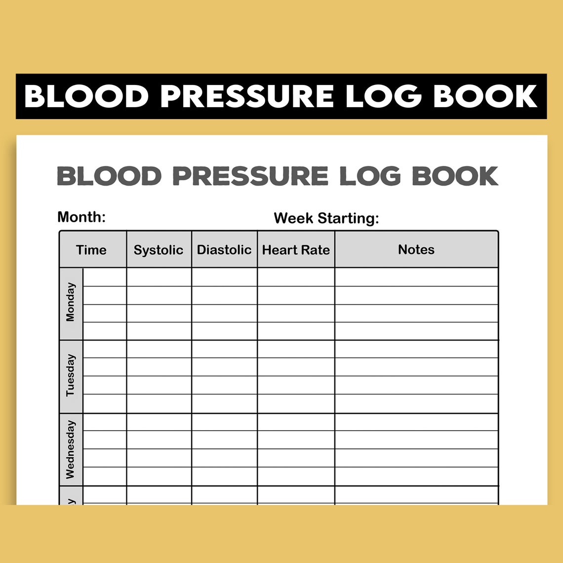 Blood Pressure Log Book Printable | Heart Rate Tracker (PDF) - Etsy