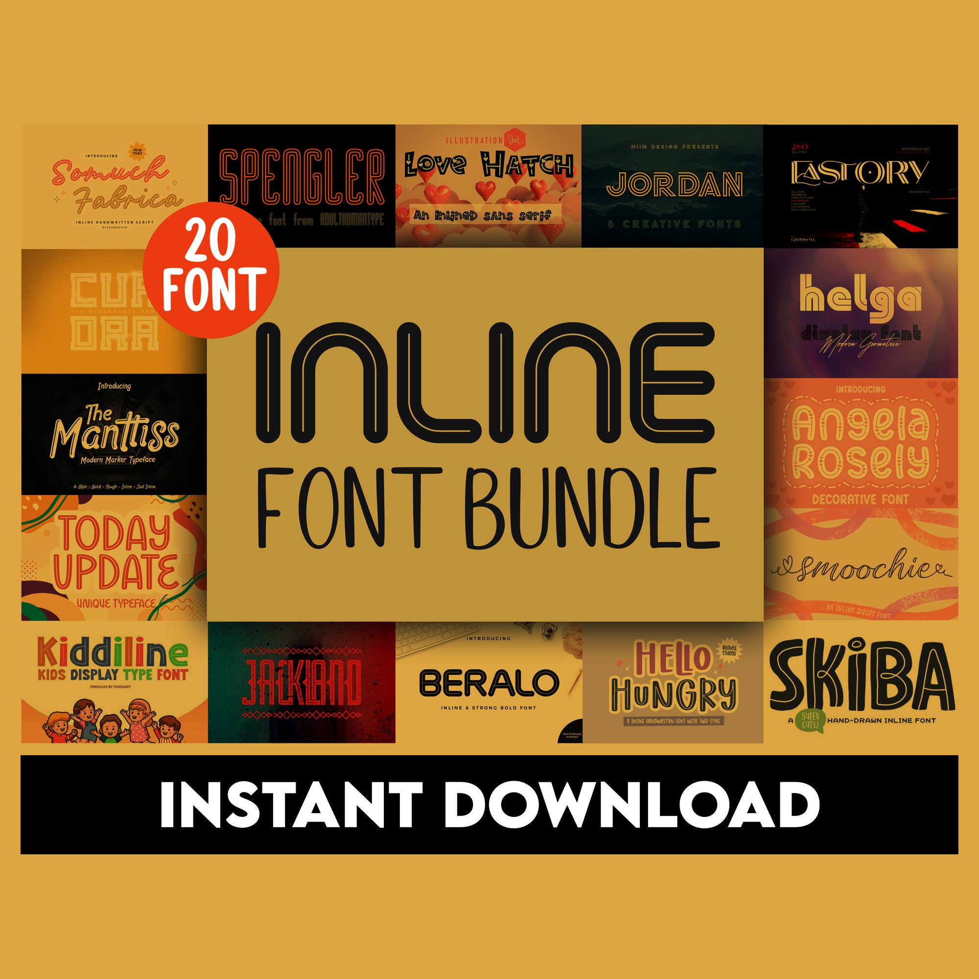 Inline Font Bundle Inline Font Collection Inline Alphabet - Etsy