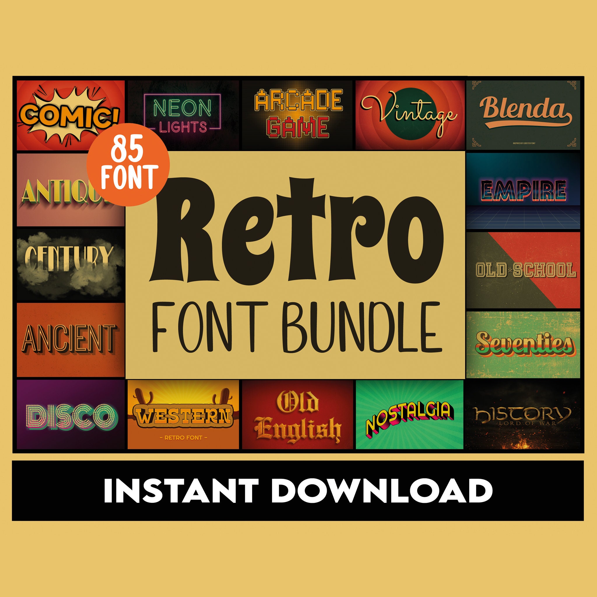Retro Font Bundle, Vintage Font Bundle, Groovy Font Bundle, Retro Font ...