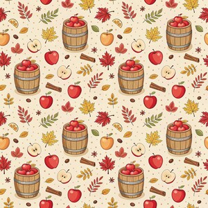 Fall Harvest Seamless Pattern: Autumn Leaves, Apples (digital Download ...