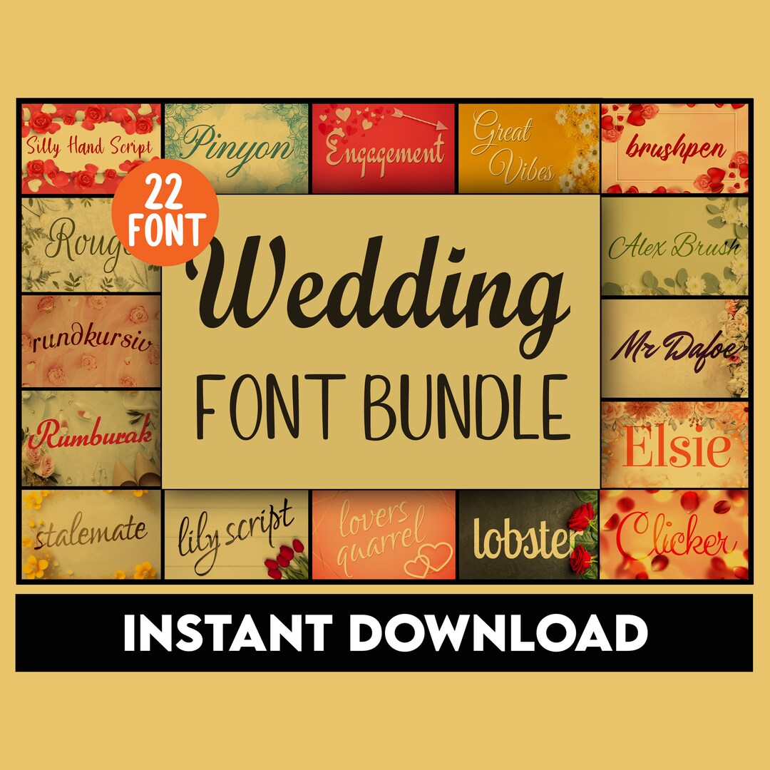 Wedding Font Bundle, Romantic Font Bundle, Romance, Valentine's Day, Anniversary Font ...