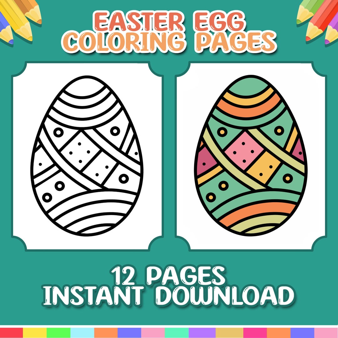 Printable Easter Egg Coloring Pages, Kids Activity (PDF + PNG) - Etsy