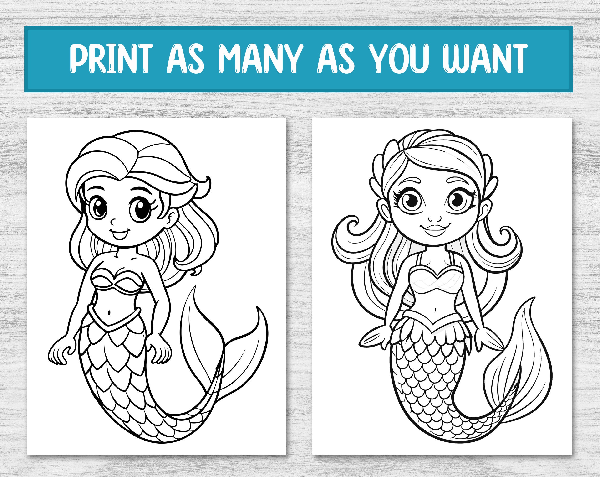 Printable Cute Mermaid Coloring Pages for Kids Toddlers, Preschoolers ...