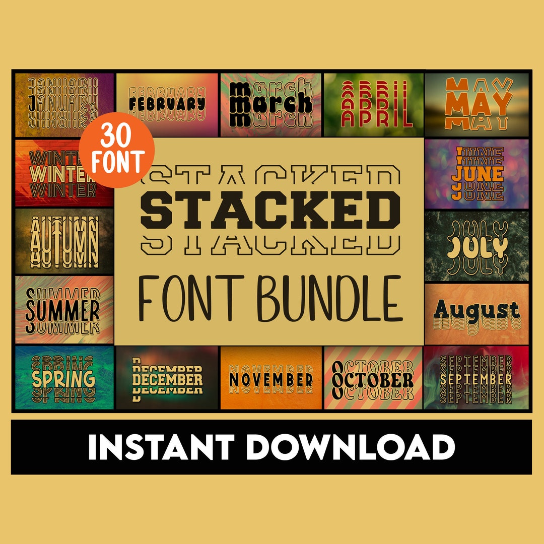 Stacked Font Bundle, Mirror Font Bundle, Stacked Font SVG, Stacked Font ...