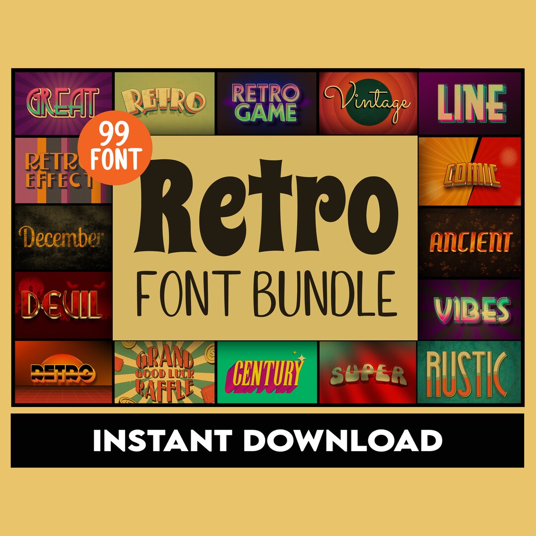 Retro Font Bundle, Vintage Font Bundle, Groovy Font Bundle, Retro Font ...
