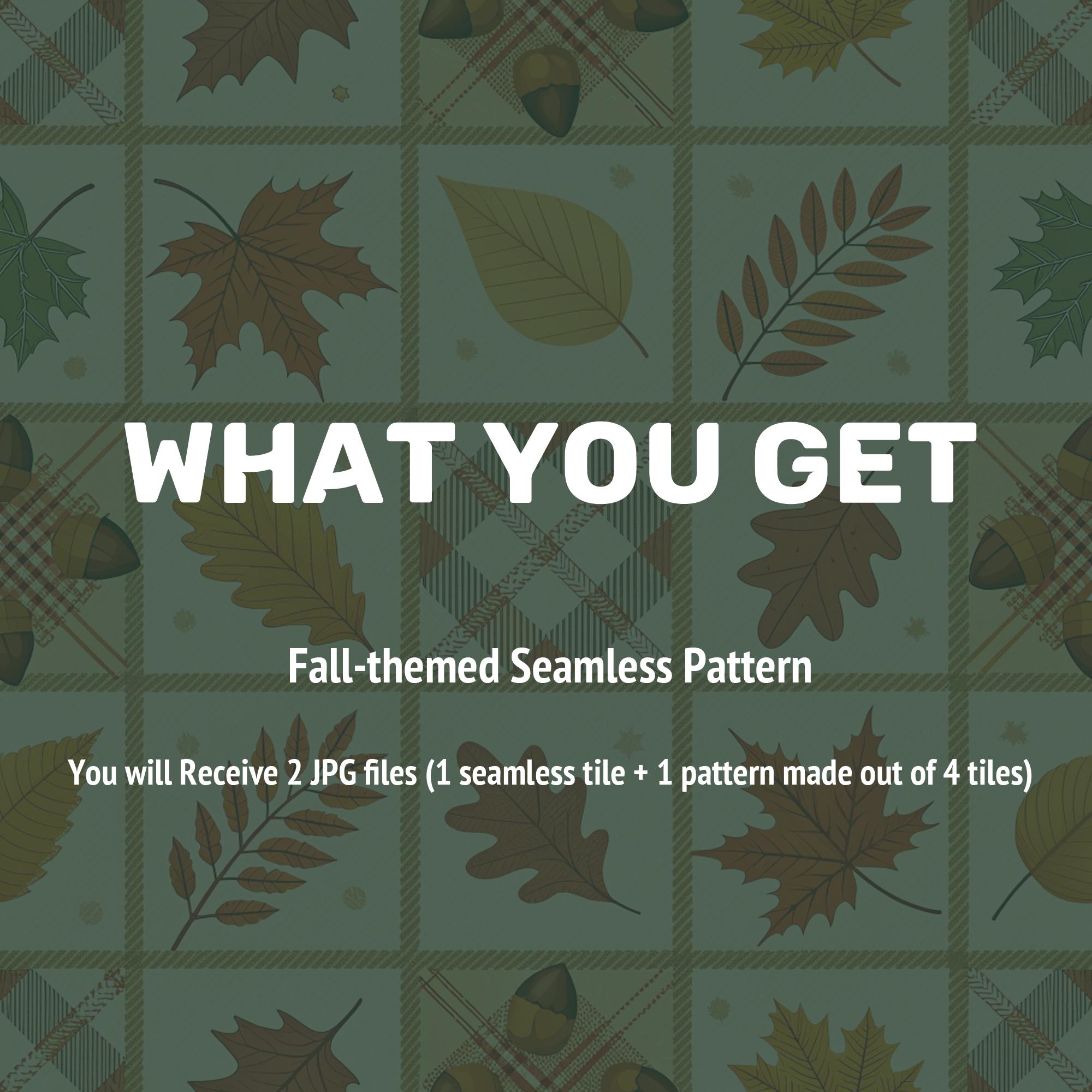 Fall Seamless Pattern: Autumn Leaves, Acorns, Plaid (digital Download ...