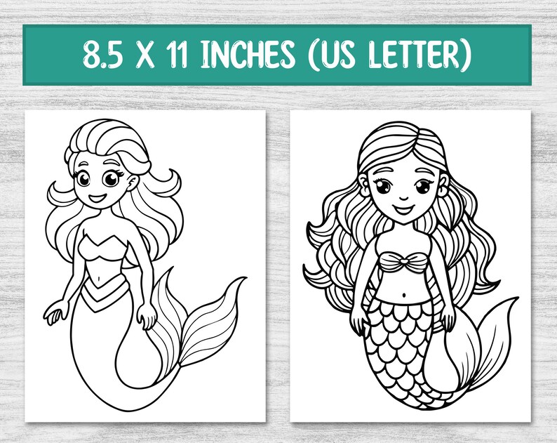 Printable Cute Mermaid Coloring Pages for Kids Toddlers, Preschoolers ...