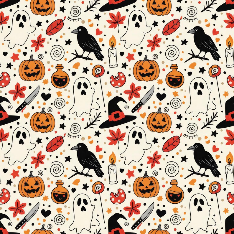Halloween Fabric by the Yard, Spooky Pumpkins Ghosts Crow Cotton ...