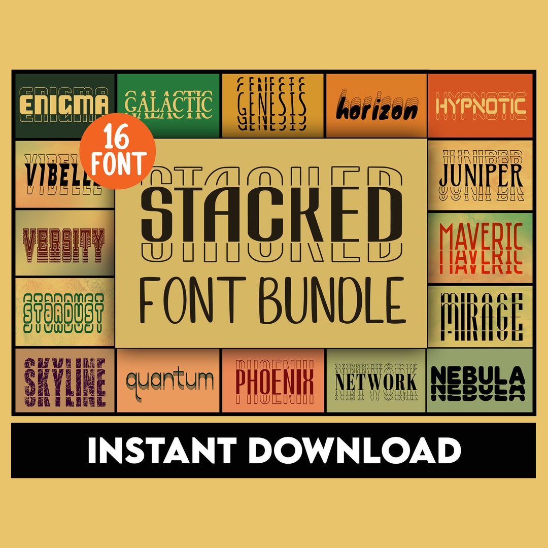 Stacked Font Bundle, Mirror Font Bundle, Stacked Font SVG, Stacked Font ...