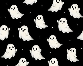 Halloween Ghosts Seamless Pattern: Cute White Ghosts Repeating ...