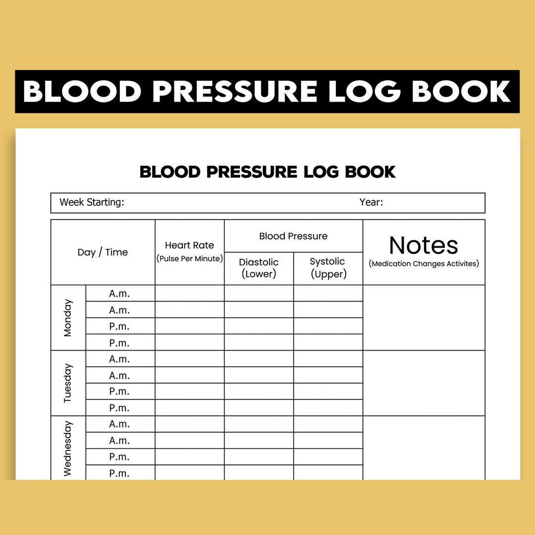 Daily Blood Pressure Log Book Printable High Blood Pressure Sheet PDF ...