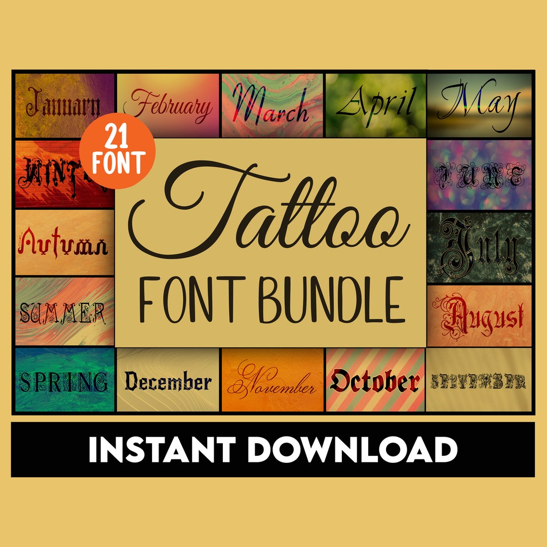 Tattoo Font Bundle, Tattoo Font Collection, Fancy Fonts, Cricut Font ...