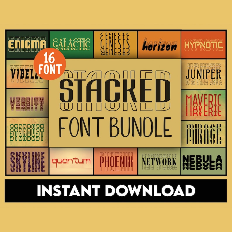 Stacked Font Bundle, Mirror Font Bundle, Stacked Font SVG, Stacked Font ...