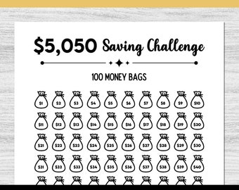 5050 Money Savings Printable Challenge, Savings Tracker Printables, 100 ...