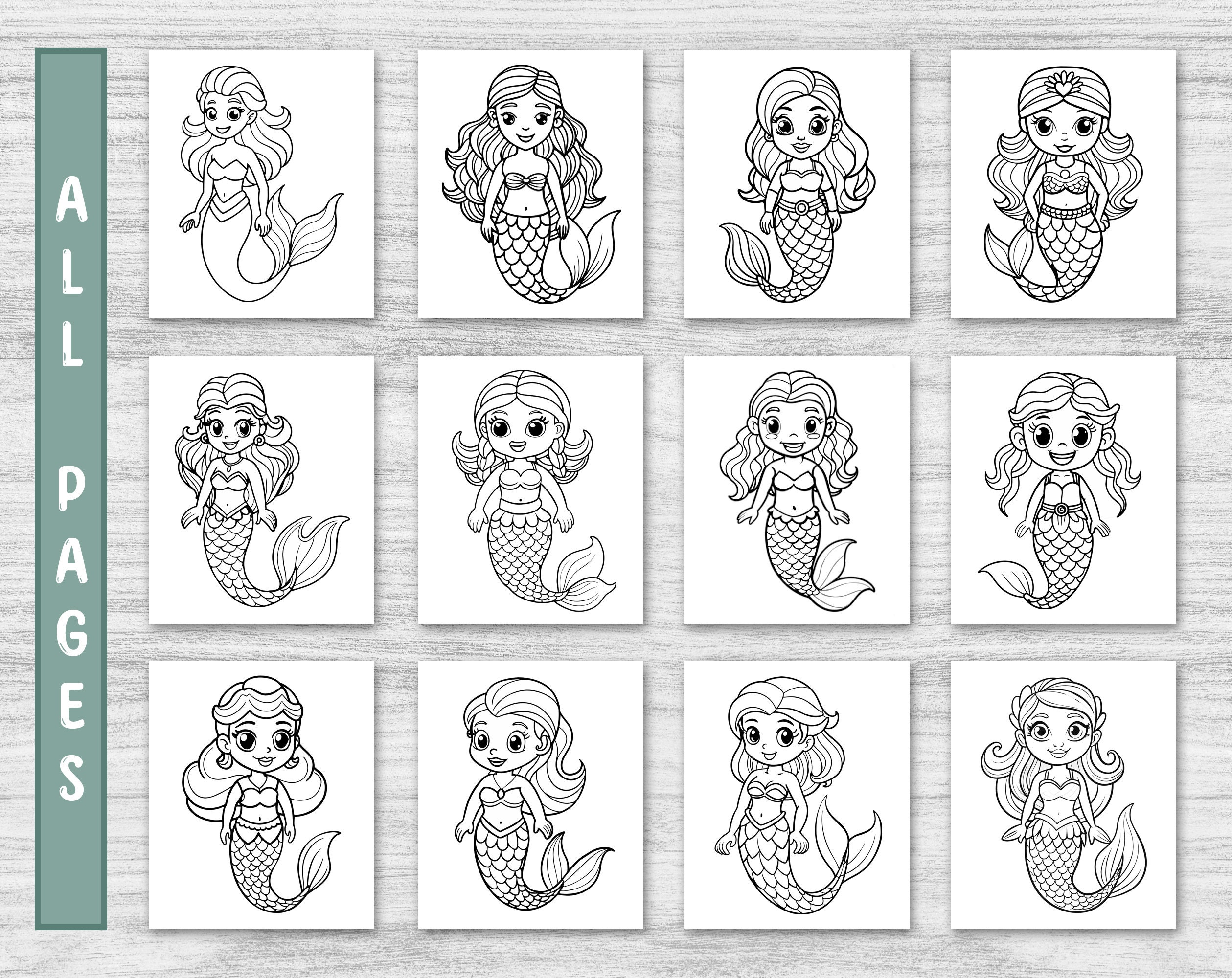 Printable Cute Mermaid Coloring Pages for Kids Toddlers, Preschoolers ...