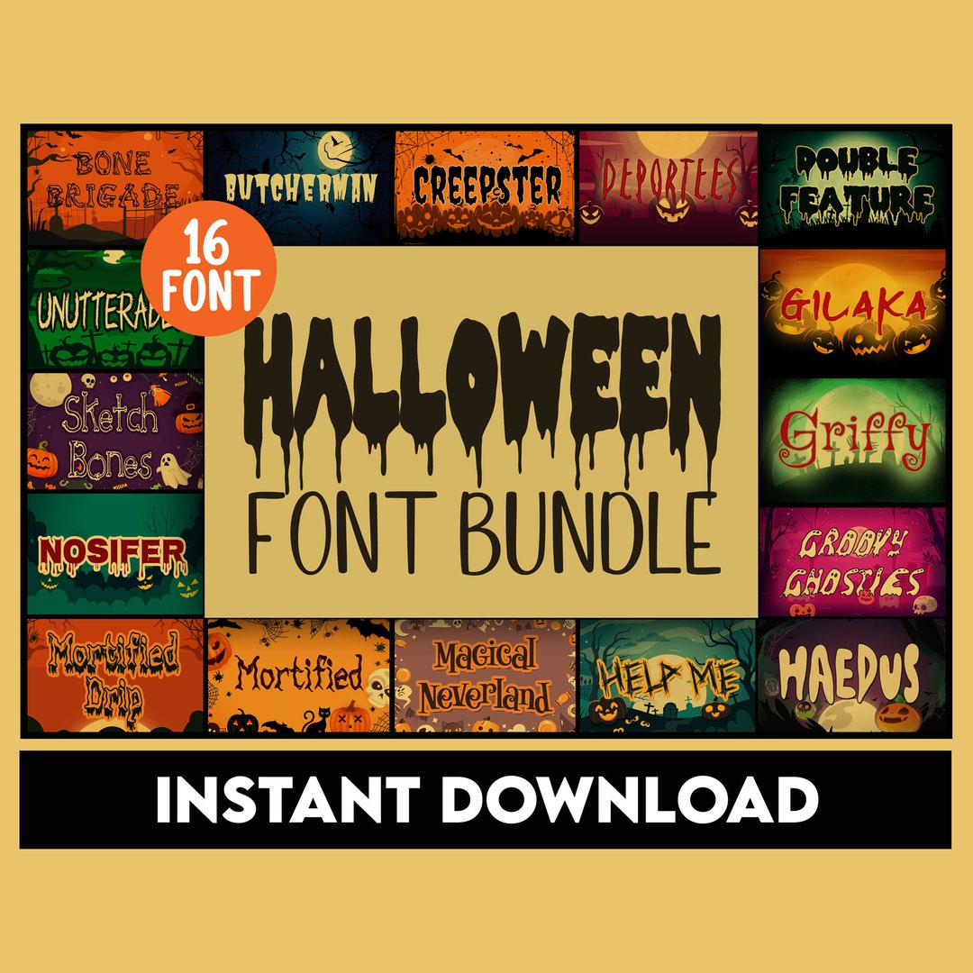 Retro Halloween Font Bundle: Spooky, Groovy, Dripping Fonts (OTF, TTF ...