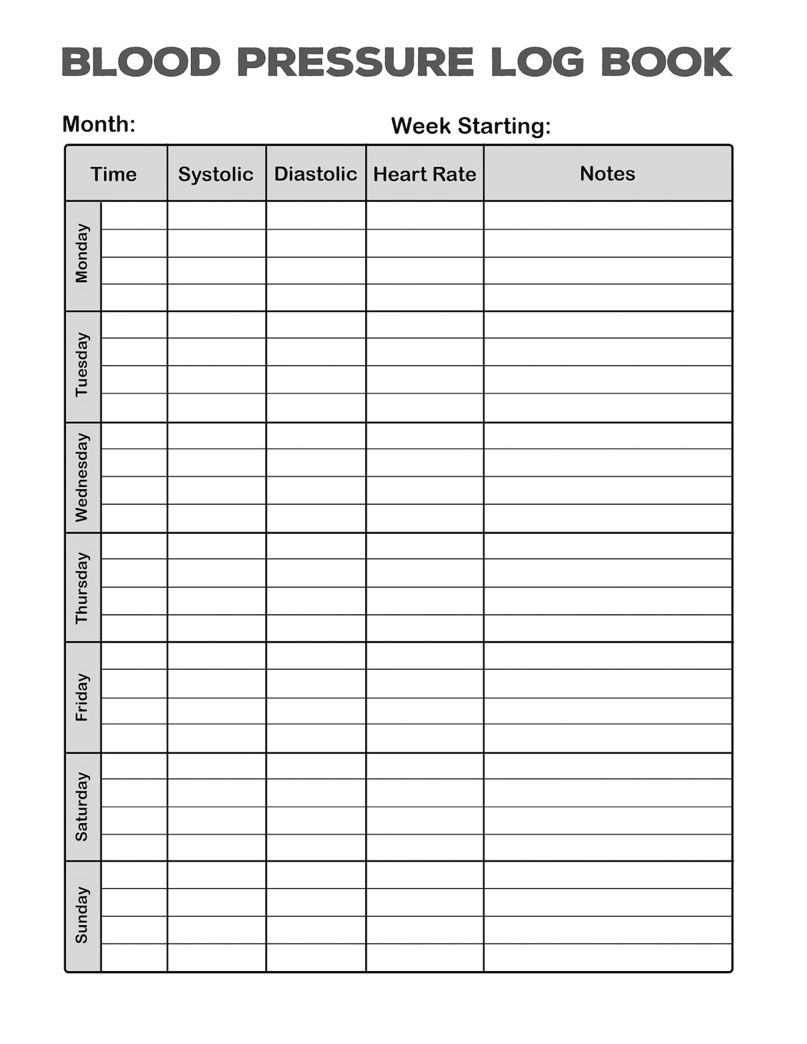 Daily Blood Pressure Sheet PDF | High Blood Pressure Log Book Printable ...