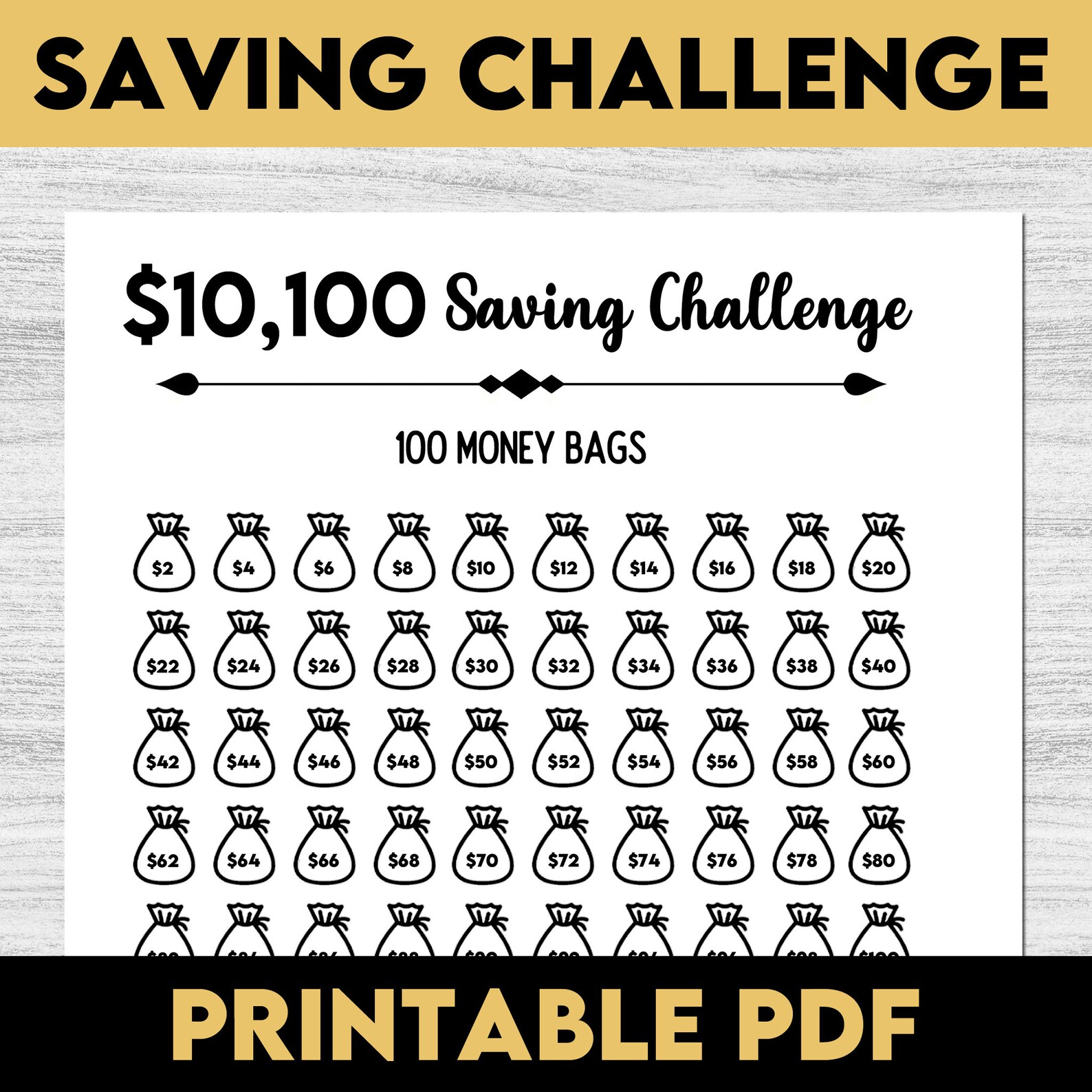 10100 Dollar Money Saving Challenge Printable, 100 Envelope Tracker ...