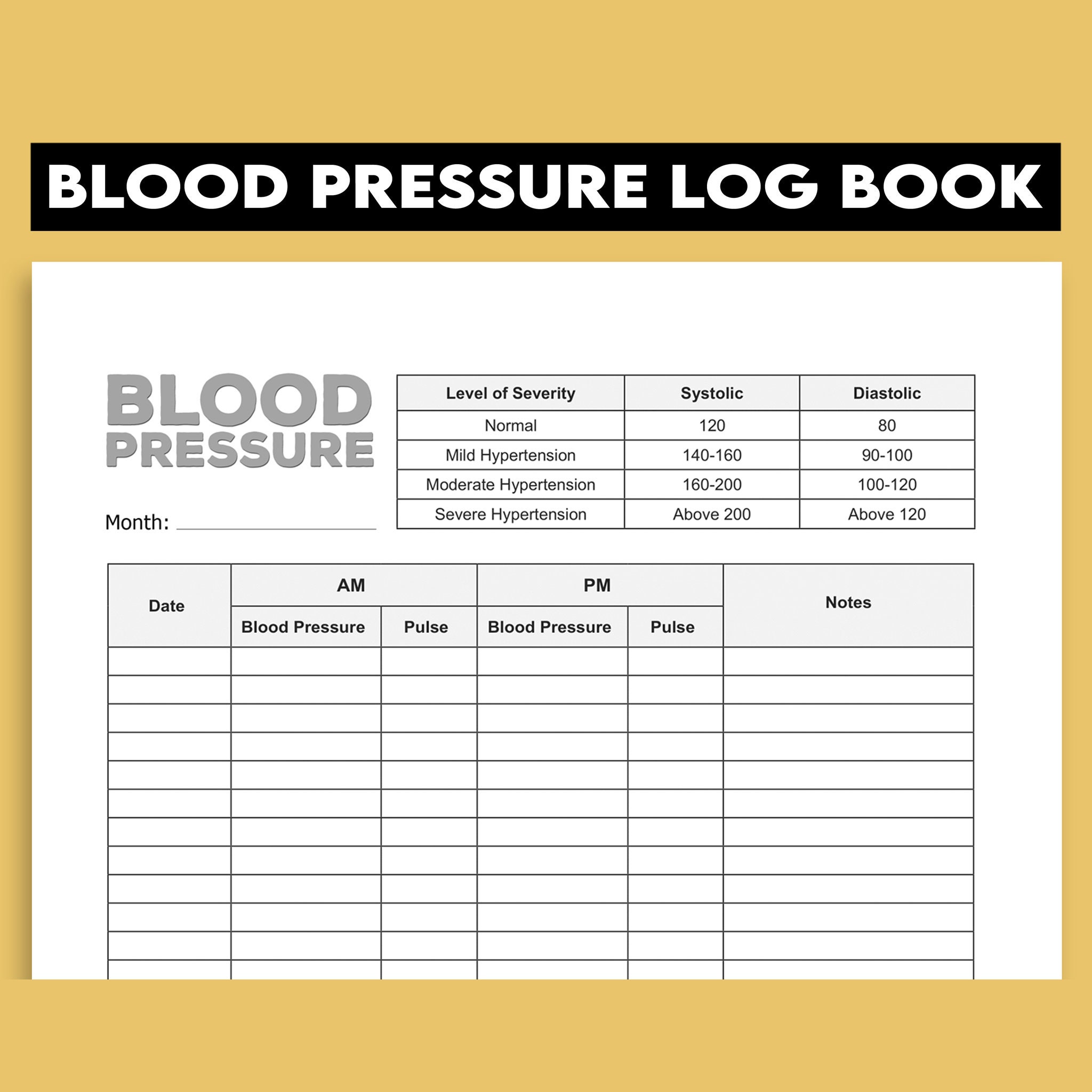 Daily Blood Pressure Sheet PDF | High Blood Pressure Log Book Printable ...