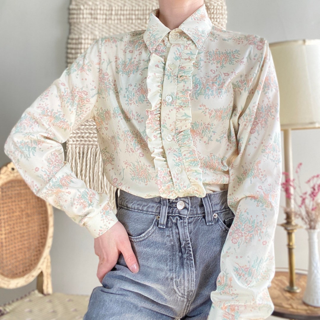 Vintage 70s Devon Retro Groovy Pastel Beige Dagger Collar Ruffle Jabot ...