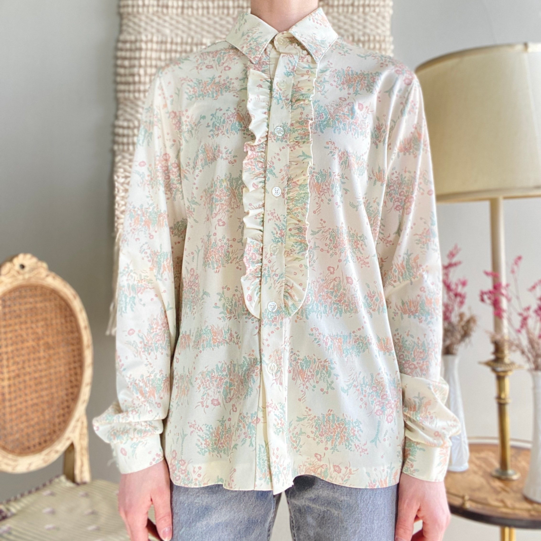 Vintage 70s Devon Retro Groovy Pastel Beige Dagger Collar Ruffle Jabot ...