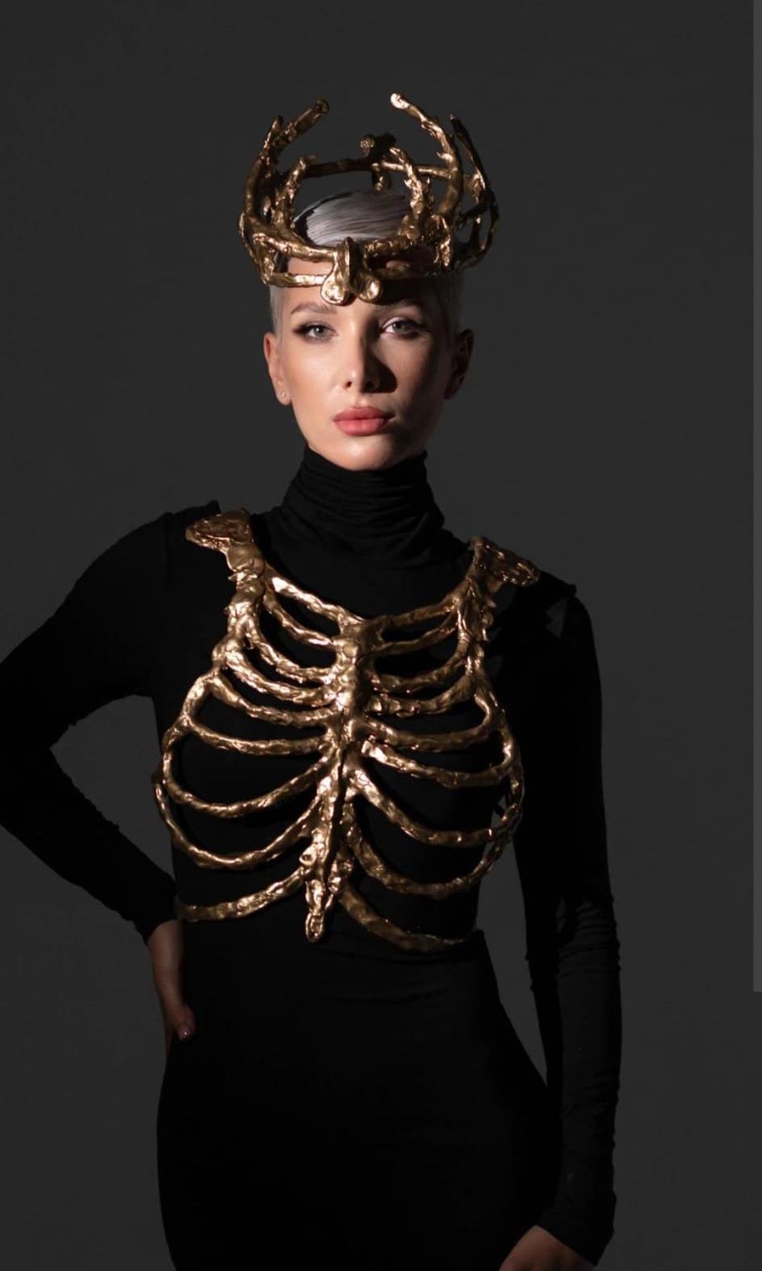 Skeleton + Crown Gold Corset Pride Autfit Chest Bones Corset Custom ...