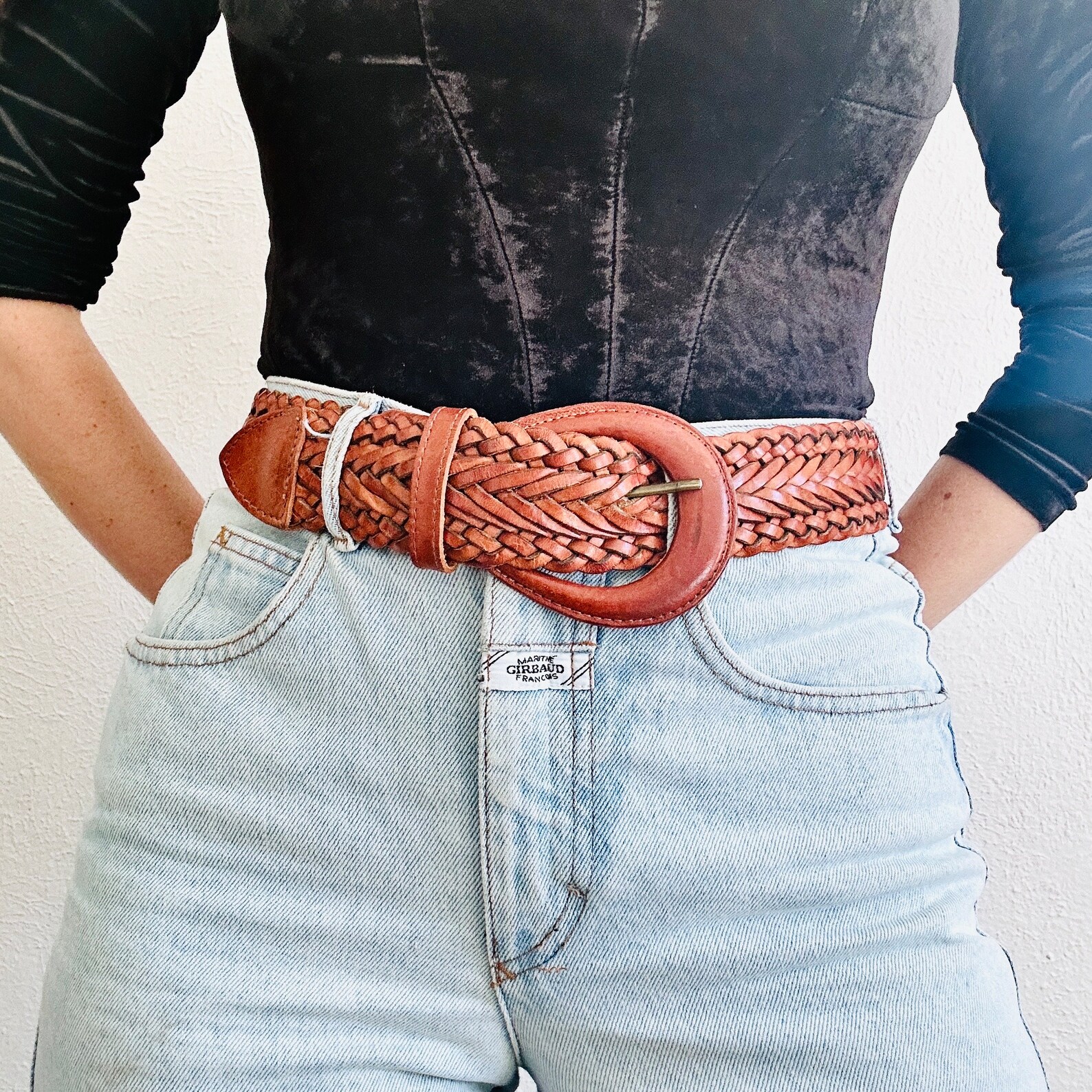 70s Leather Braided Belt, Small, Vintage 80s VTG Cognac Brown Extra ...