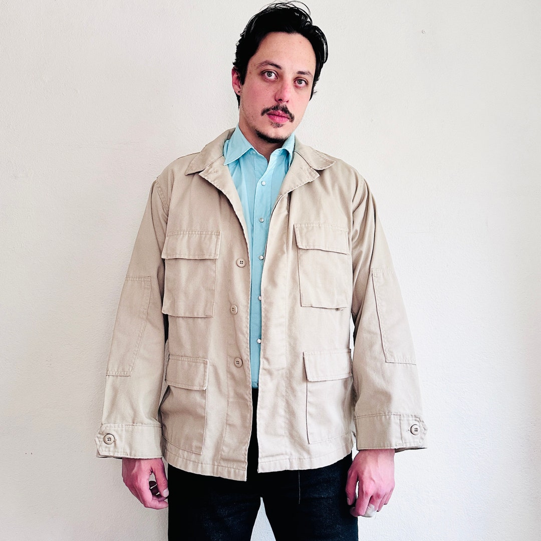 Vintage Military Cargo Jacket, Large, Mens Cotton Lightweight Khaki ...